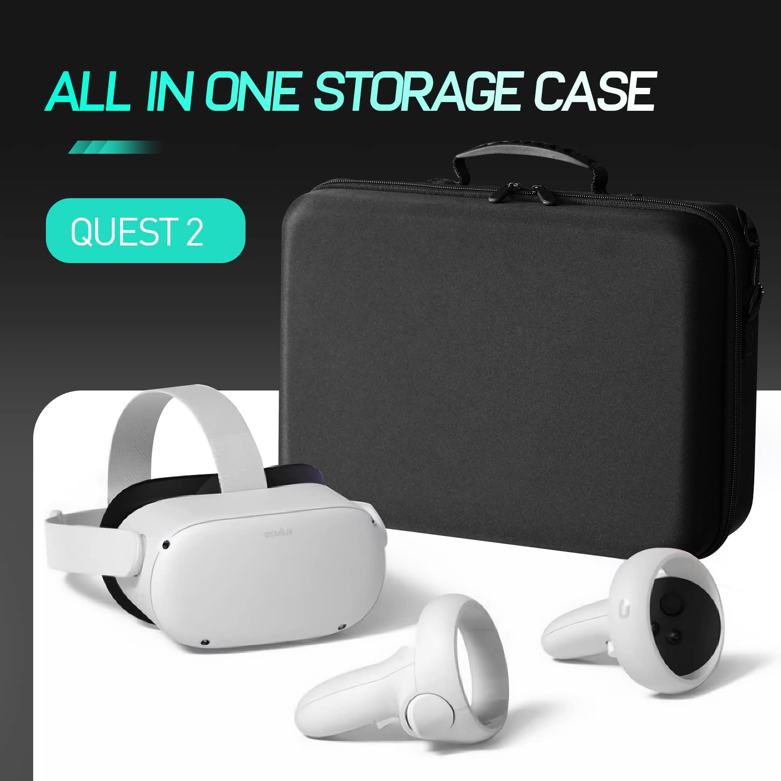 RIGICASE Hard Carrying Case for Oculus Quest 2/3 VR Gaming Headset Strap and Touch Controllers, thick foam padded storage bag box for quest 2 3