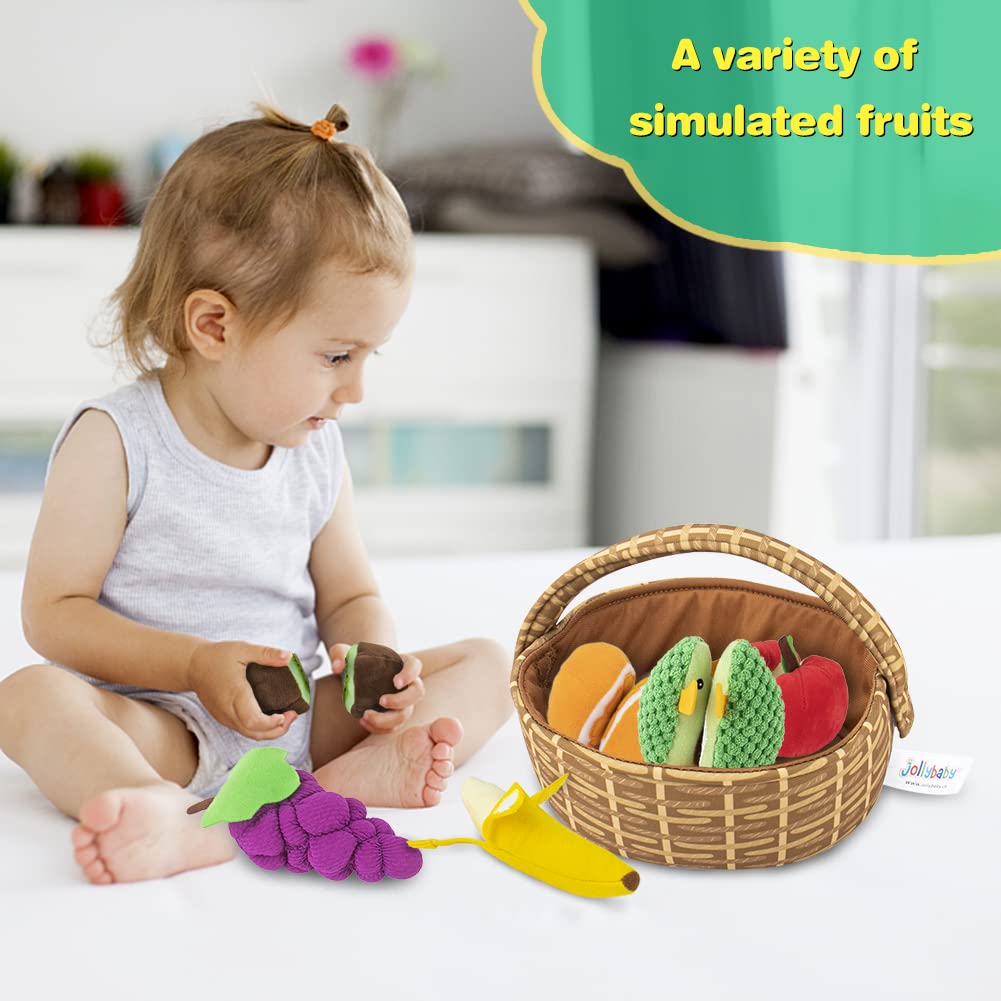 Inbeby Peelabe Play Food Toys,My First Plush Fruit Basket, Soft Plush Play Food Toy for Baby 6 12 18+ Month,Toddler Girl Boy Toy Gift for 12-18 Month(Avocado/Kiwi/Banana/Orange/Apple/Grape)