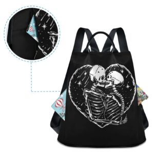 ALAZA Skeleton Skull Love Heart Backpack Purse for Women Travel Casual Daypack College Bookbag Work Business Ladies Shoulder Bag