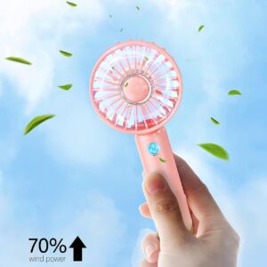 RNKRUN Portable Mini Fan, HandHeld Small Personal Battery Operated Fan Quiet usb Rechargeable 3 Speed makeup Lash Fan for Outside Travel Patios Indoor Shop Women Men Kids Girl Eyelash, pink