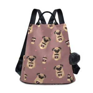 alaza pug dog coffee pattern backpack purse for women travel casual daypack college bookbag work business ladies shoulder bag