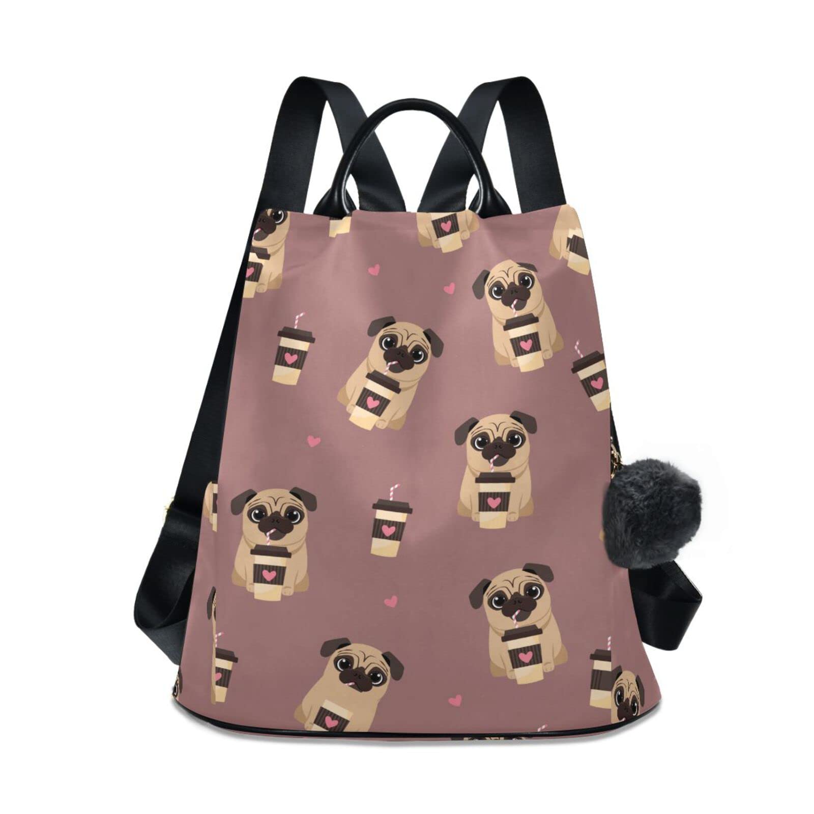 ALAZA Pug Dog Coffee Pattern Backpack Purse for Women Travel Casual Daypack College Bookbag Work Business Ladies Shoulder Bag