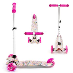 ROFFT Scooter for Kids Ages 3-5 - Wide Deck & Light Up Wheels, Self Balancing Kids, Toys for Boys & Girls, Adjustable Height, Aluminum T-Bar