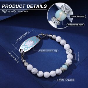 JFJEWER Medical Alert Bracelets for Women Free Engraving, Personalized Customizable Medical ID Bracelet, White Turquoise Beaded Emergency Medical Bracelets - Style 6