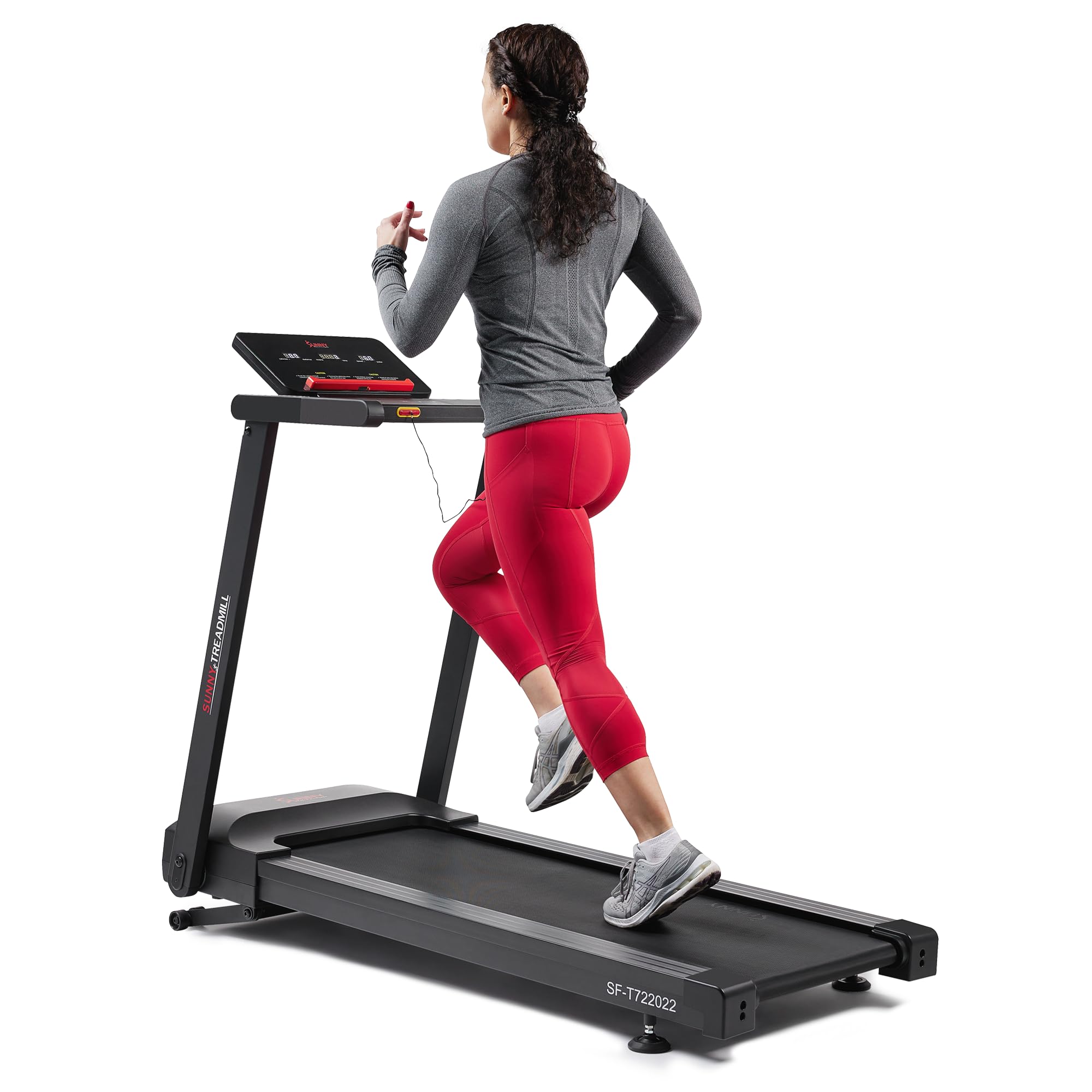 Sunny Health & Fitness Interactive Slim Folding Treadmill with Advanced Brushless Motor, Shock Absorption, Digital Monitor, Free SunnyFit App Bluetooth Connectivity, Optional 12-Level Auto Incline