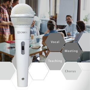 CAROL MUD-525 Cardioid Dynamic Microphone Vocal, White Microphone, for Conference and Campus Use, Teach, Singing, Stage Performance w/ 14.8ft XLR to 1/4"(6.35mm) Cable (White)