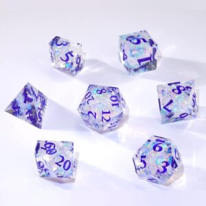 YEMOVAN Resin DND Dice Set RPG Sharp Edge Dice Handcrafted Polished Polyhedral Game Dice for Dungeons and Dragons 7PC