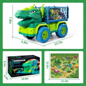 MAGICDINOSAUR Dinosaur Transport Truck for Kids 3-5, T-rex Vehicle Carrier Car Toys for Boys 3 4 5 6 7 Years Old, Truck Toy with Dino Figures & Play Mat, Gift for Toddlers Boys Girls