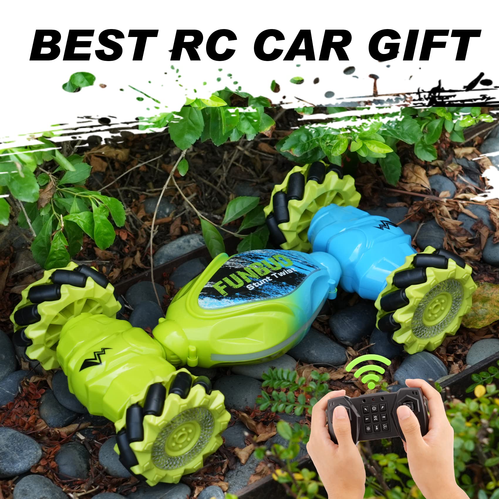 Funbud Gesture Sensing RC Stunt Car Toys - Best Christmas Birthday Gifts for 6 7 8 9 10 11 12 Year Old Boys, Remote Control 4WD Off Road Transform Vehicle, Kids Cool Present Ideas, 2.4Ghz