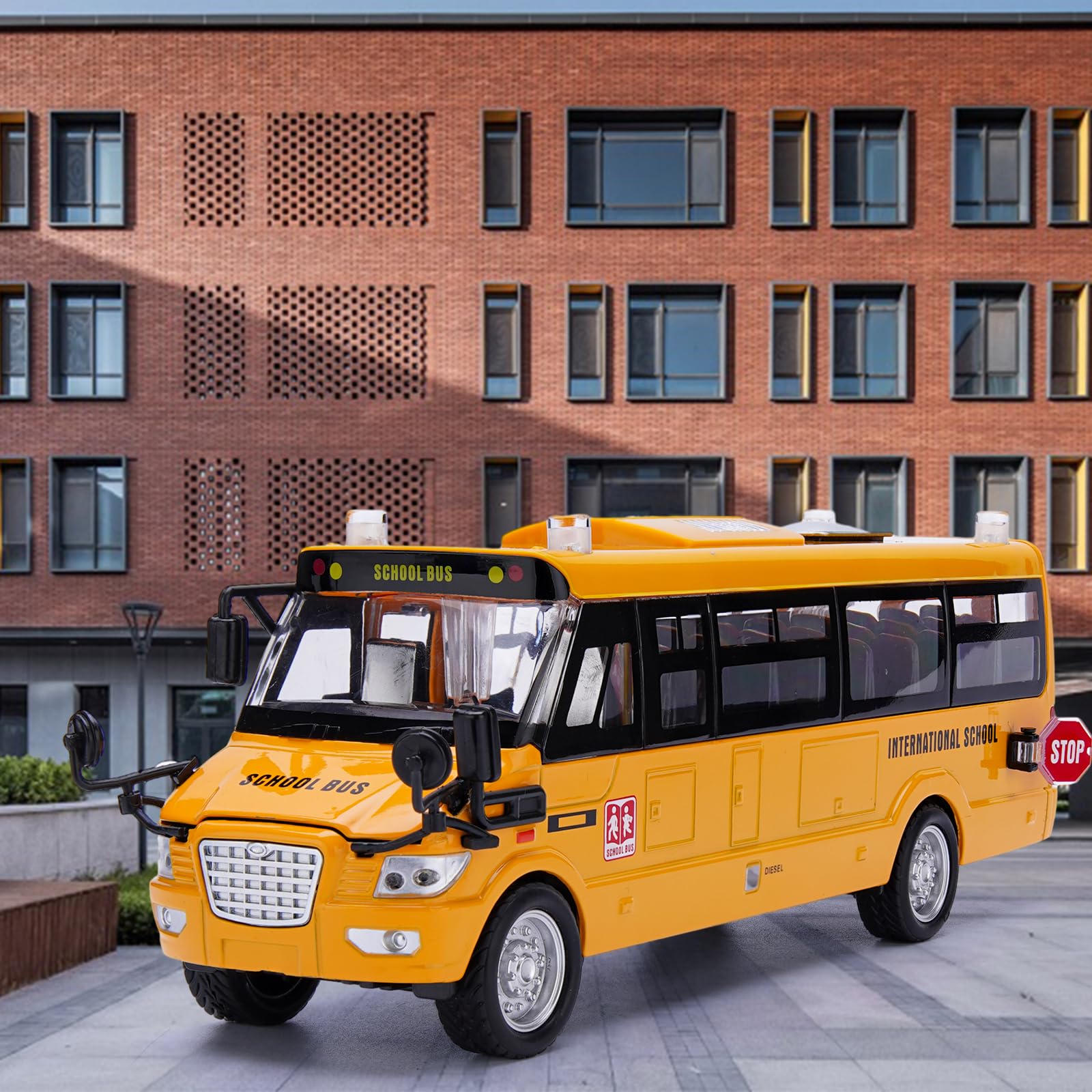 Crelloci School Bus Toy, Die Cast Pull Back 9'' Model Cars, with Lights & Sounds, Openable Doors, Large Yellow Metal Toy Vehicles, Play Bus for Boys Girls Kids Toddlers Ages 3+