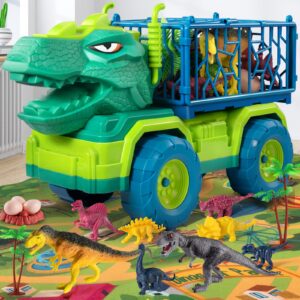 magicdinosaur dinosaur transport truck for kids 3-5, t-rex vehicle carrier car toys for boys 3 4 5 6 7 years old, truck toy with dino figures & play mat, gift for toddlers boys girls