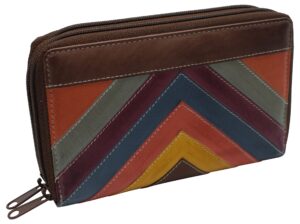 swiss marshall women's rfid blocking double zipper smartphone leather wallet with removable checkbook holder (multicolor)