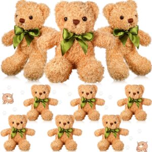 9 pieces cute bear stuffed animals, 10 inch soft plush stuffed bears toy bulk with bow tie for kids boys girls graduation baby shower christmas birthday party gift favors (golden)