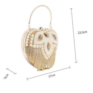 WANLIAN Women Luxury Cute Heart Shape Tassel Evening Clutch Bag Rhinestones Wedding Party Purse Handbag With Earrings Necklace(Gold7)