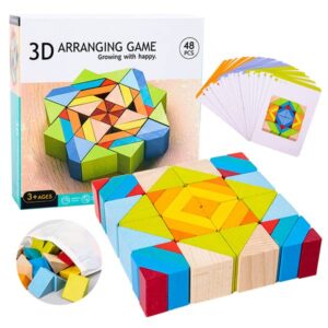 YLTTZH 48 Pcs Babies Large Wooden Building Blocks Toys,Stacking Rainbow Wood Block Sets,Jigsaw Puzzles Stacker Toys,Learning Education Montessori Building Toys for Kids Toddlers Babies Toys Age 3-8