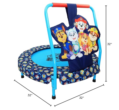 PAW Patrol Mini Trampoline, Indoor Kids Trampoline for Toddlers with Handle, Features Everest, Chase, Marshall, Skye and Rubble, Multi