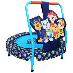 paw patrol mini trampoline, indoor kids trampoline for toddlers with handle, features everest, chase, marshall, skye and rubble, multi