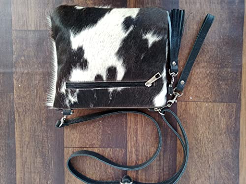 Cowhide Purse Crossbody Handbag Clutch Black White Cow Hide Hair on Calf Hide Leather Fur | Women Cowhide Crossbody Purse Bag Medium