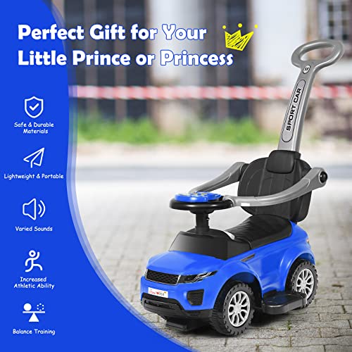 HONEY JOY Ride On Push Car, Foot to Floor Ride On Sliding Car Push Handle & Detachable Guardrail, Sound & Lights, Under Seat Storage, Push Cars for Toddlers 1-3, Gift for Kids Boys Girls(Blue)