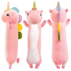 unicorn plush pillow long soft unicorn body pillow big unicorn stuffed animal toys cute large hugging pillow kawaii toy for kids girls children baby shower birthday valentine(pink, 70cm/27.5inch)