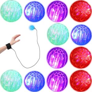 wrist balls on a string with elastic string return ball bulk flashing wristband toys led birthday party favors for birthday halloween christmas (24 pieces)