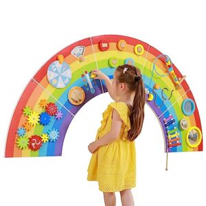 spark & wow rainbow activity wall panels - ages 18m+ - montessori sensory wall toy - 10 activities - busy board - toddler room décor