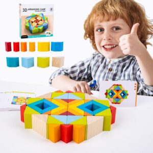 ylttzh 48 pcs babies large wooden building blocks toys,stacking rainbow wood block sets,jigsaw puzzles stacker toys,learning education montessori building toys for kids toddlers babies toys age 3-8