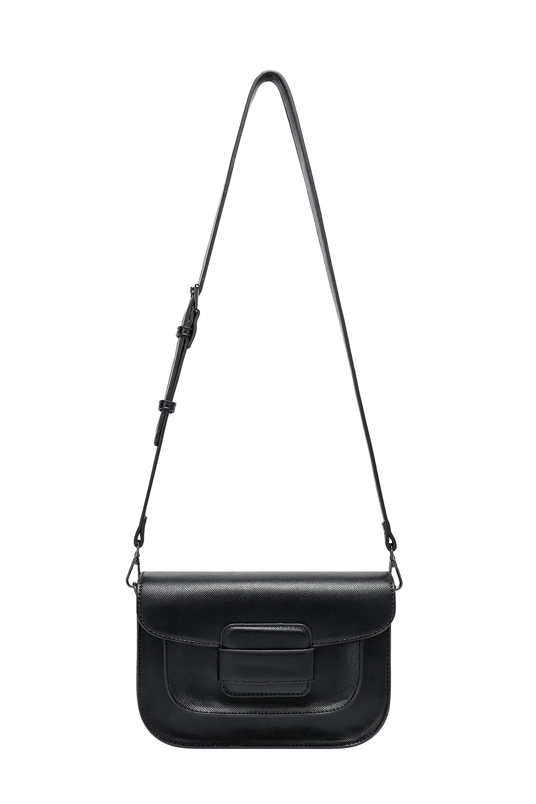 Daisy Rose Cross Body Bag with Magnet Closure - PU Vegan Leather Shoulder Bag - BLACK