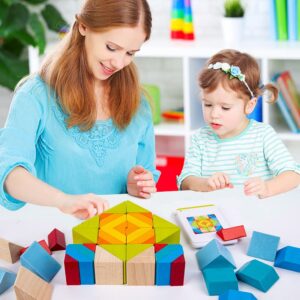 YLTTZH 48 Pcs Babies Large Wooden Building Blocks Toys,Stacking Rainbow Wood Block Sets,Jigsaw Puzzles Stacker Toys,Learning Education Montessori Building Toys for Kids Toddlers Babies Toys Age 3-8