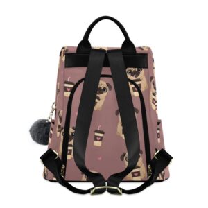 ALAZA Pug Dog Coffee Pattern Backpack Purse for Women Travel Casual Daypack College Bookbag Work Business Ladies Shoulder Bag