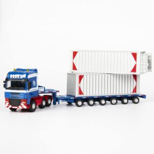 Semi Truck Toys - Fubarbar 1:50 Transport Carrier with Trailer, Double Decker Busfire Cyber Truck, 2 Openable Containers, Perfect for Boys, Toddlers, and Kids' Birthday Parties(Blue)