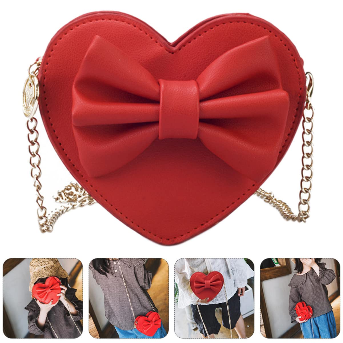 VALICLUD 2 Pcs Heart-shaped Crossbody Bag Makeup Bag Girl Crossbody Bag Heart Shaped Bag Heart Shape Cross-body Bag Sling Handbag Cosmetics Bag Heart Chain Bag Travel Pretty Fashion Bag Pu