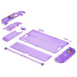 eXtremeRate DIY Full Set Shell for Nintendo Switch OLED, Replacement Console Back Plate & Kickstand, Custom NS Controller Housing with Full Set Buttons for Nintendo Switch OLED - Clear Atomic Purple