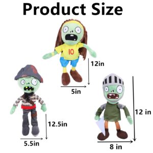 JHESAO 3 PCS Plants and Zombies Plush Zombies Sets Toy Captain Zombie, 1 2 Stuffed Soft Knight Zombies Doll, Football Zombies PVZ Plush Figure Doll New