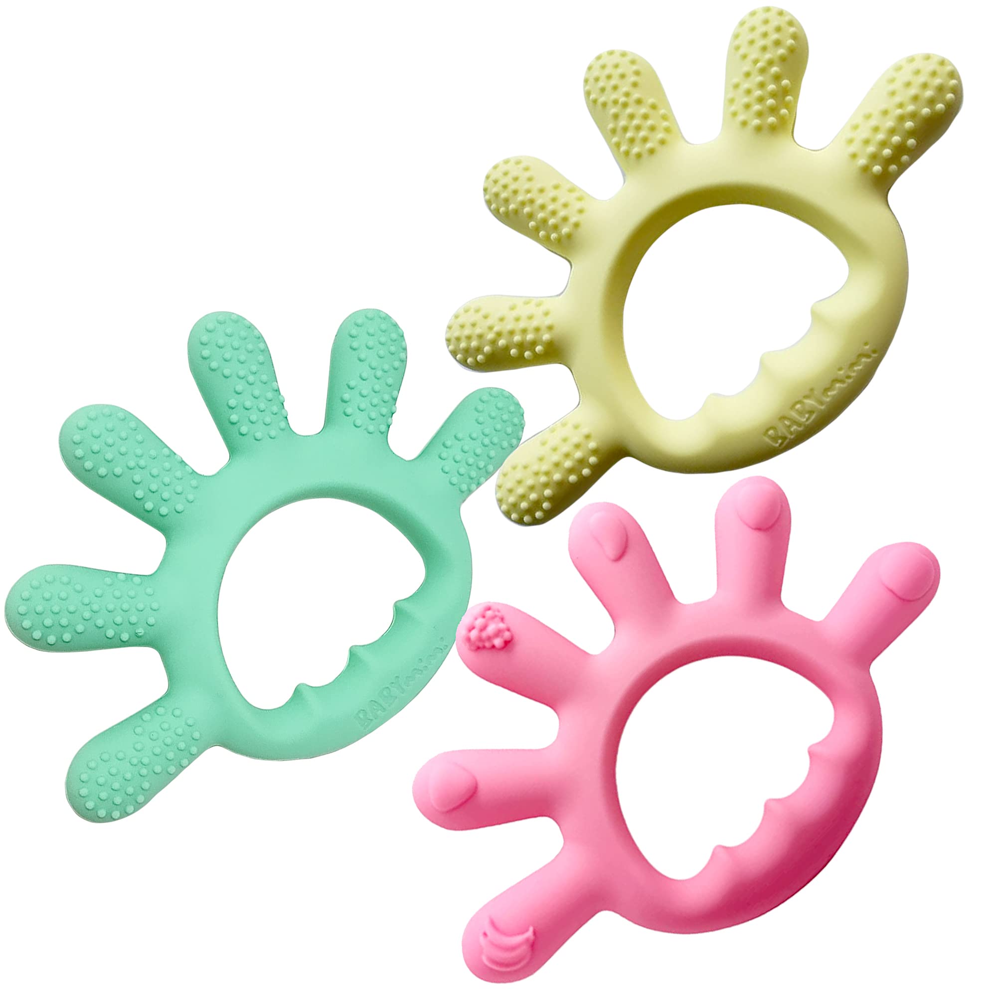 BABYmimi Silicone Teether - Finger-Shaped Organic Baby Teether Toys to Chew On - for Teething Relief, Babies - Pastel-Colored Fruit Design, Rising Dots - Food-Grade Material - BPA Free