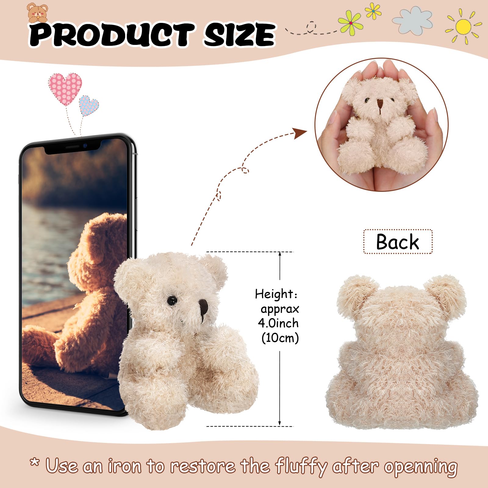 6 Pieces Mini Bear Plush Stuffed 4 Inch Small Bear Bulk Animal Toys for Baby Shower Party Favors Tiny Soft Bear Doll Gifts for Graduation Keychain Bag Charm Supplies (Brown, Apricot)