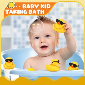 18 Pcs Mini Rubber Ducks Baby Shower Tiny Rubber Ducks Bulk with Sunglasses, Float Bath Toys Bathtub Duckies Mini Ducks for Shower Birthday Party Favors Carnival Gift (Yellow)