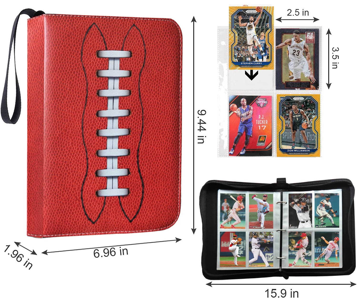 PKMLIFE Football Card Binder, 4 Pocket Baseball Trading Card Binder Storage Protectors, Card Holder Sleeves for Sports Cards and Basketball and Hockey Cards, 50 Pages Put up to 400 Cards (Football)