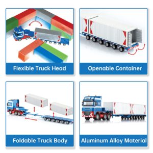 Semi Truck Toys - Fubarbar 1:50 Transport Carrier with Trailer, Double Decker Busfire Cyber Truck, 2 Openable Containers, Perfect for Boys, Toddlers, and Kids' Birthday Parties(Blue)