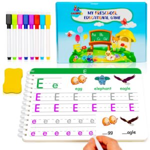 calspy 55 pages preschool learning activities book+ 8 dry erase markers- montessori handwriting practice alphabet numbers tracing workbook for kids kindergartens gifts easter valentines children's day