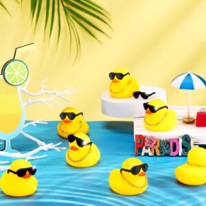 18 Pcs Mini Rubber Ducks Baby Shower Tiny Rubber Ducks Bulk with Sunglasses, Float Bath Toys Bathtub Duckies Mini Ducks for Shower Birthday Party Favors Carnival Gift (Yellow)