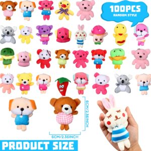 100 Pack Mini Plush Animals Toys Set Small Stuffed Animals Toys Small Animal Plush Keychain Set for Valentine Easter Party Carnival Prizes Classroom Rewards Goody Bags Filler, 27 Random Style