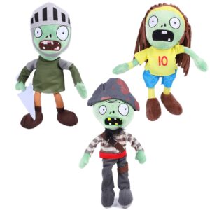 jhesao 3 pcs plants and zombies plush zombies sets toy captain zombie, 1 2 stuffed soft knight zombies doll, football zombies pvz plush figure doll new