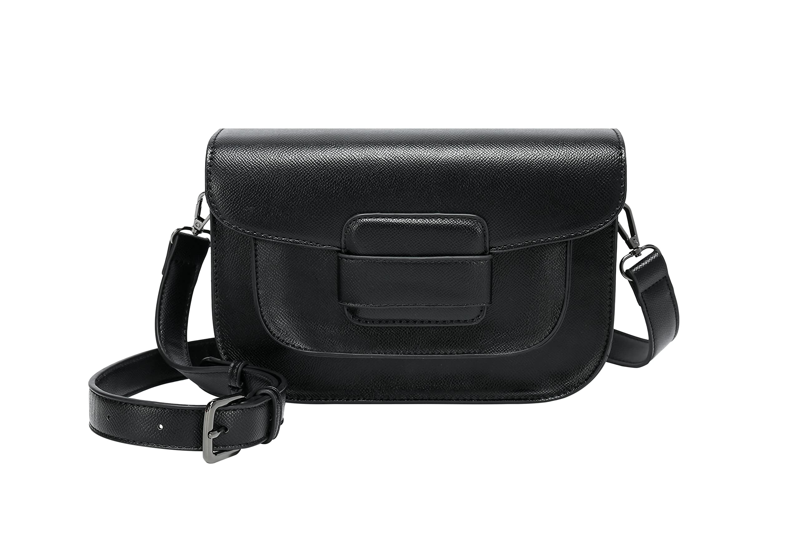 Daisy Rose Cross Body Bag with Magnet Closure - PU Vegan Leather Shoulder Bag - BLACK