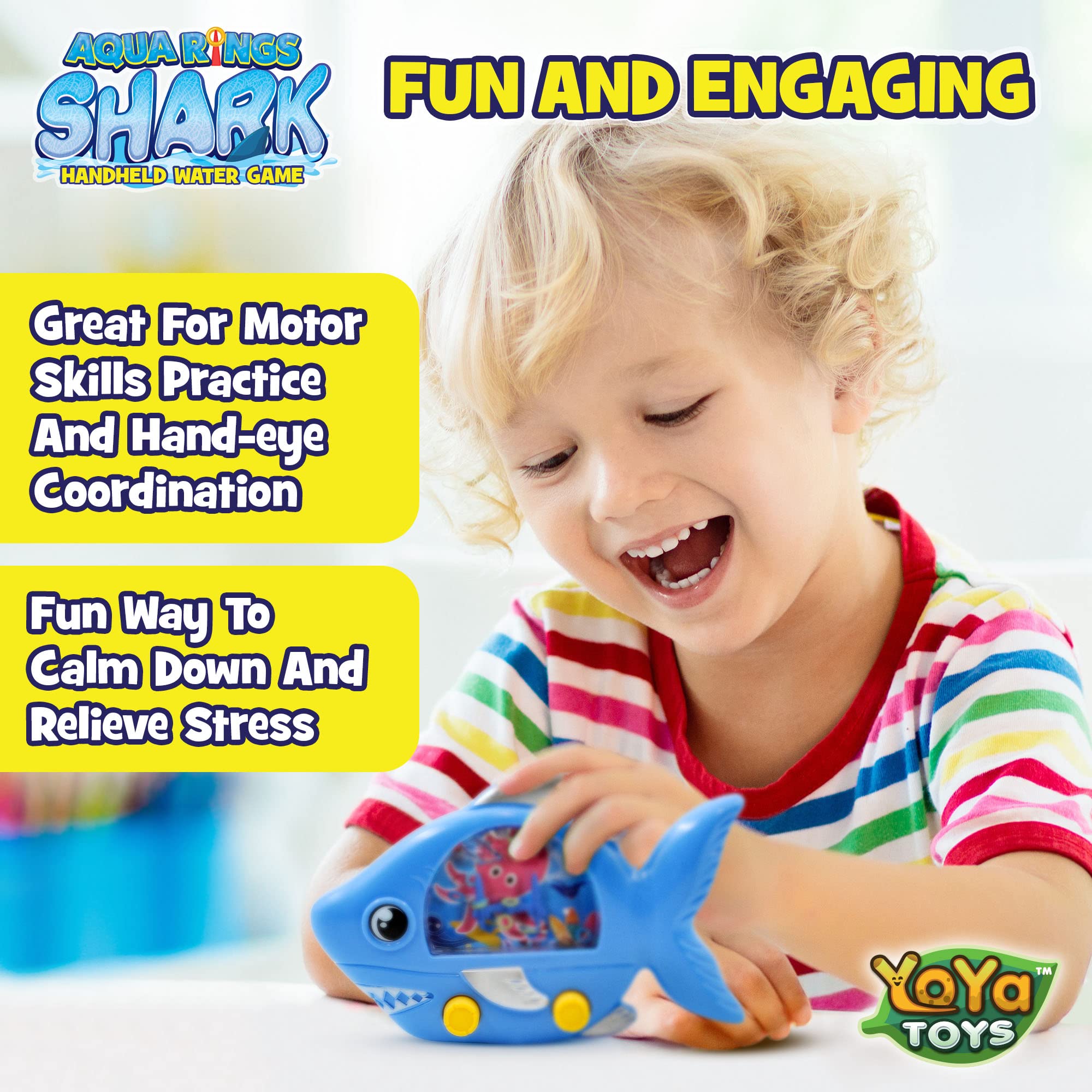 YoYa Toys Aqua Rings Shark Handheld Game for Kids - Retro Toys and Nostalgic Car Activities for Kids - Portable Road Trip Toys and Calming Travel Games - Great Shark Toys Gift and Party Favors