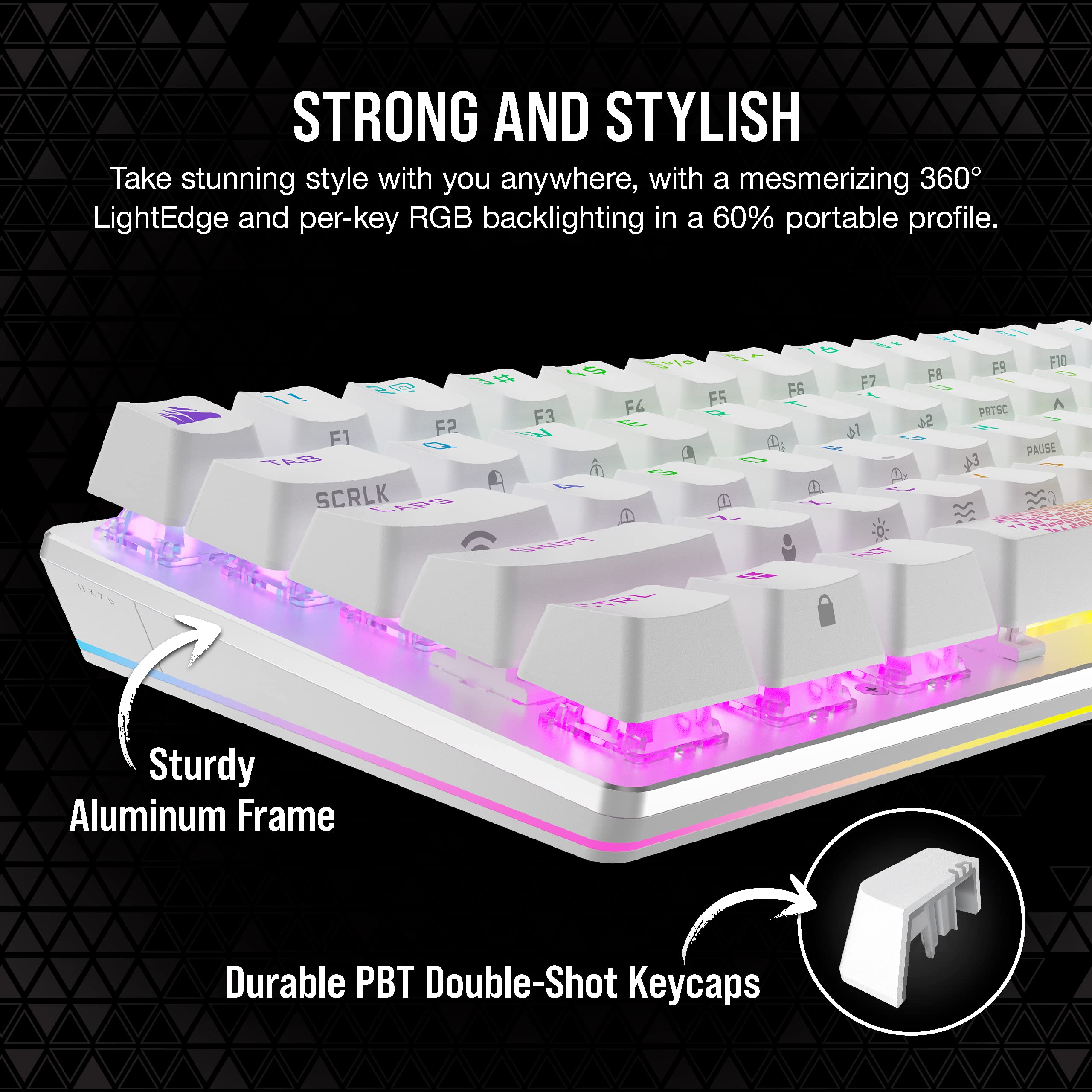 Corsair K70 PRO MINI WIRELESS RGB 60% Mechanical Gaming Keyboard - Fastest Sub-1ms Wireless, Swappable CHERRY MX Speed Keyswitches, Aluminum Frame, PBT Double-Shot Keycaps - NA Layout, QWERTY - White