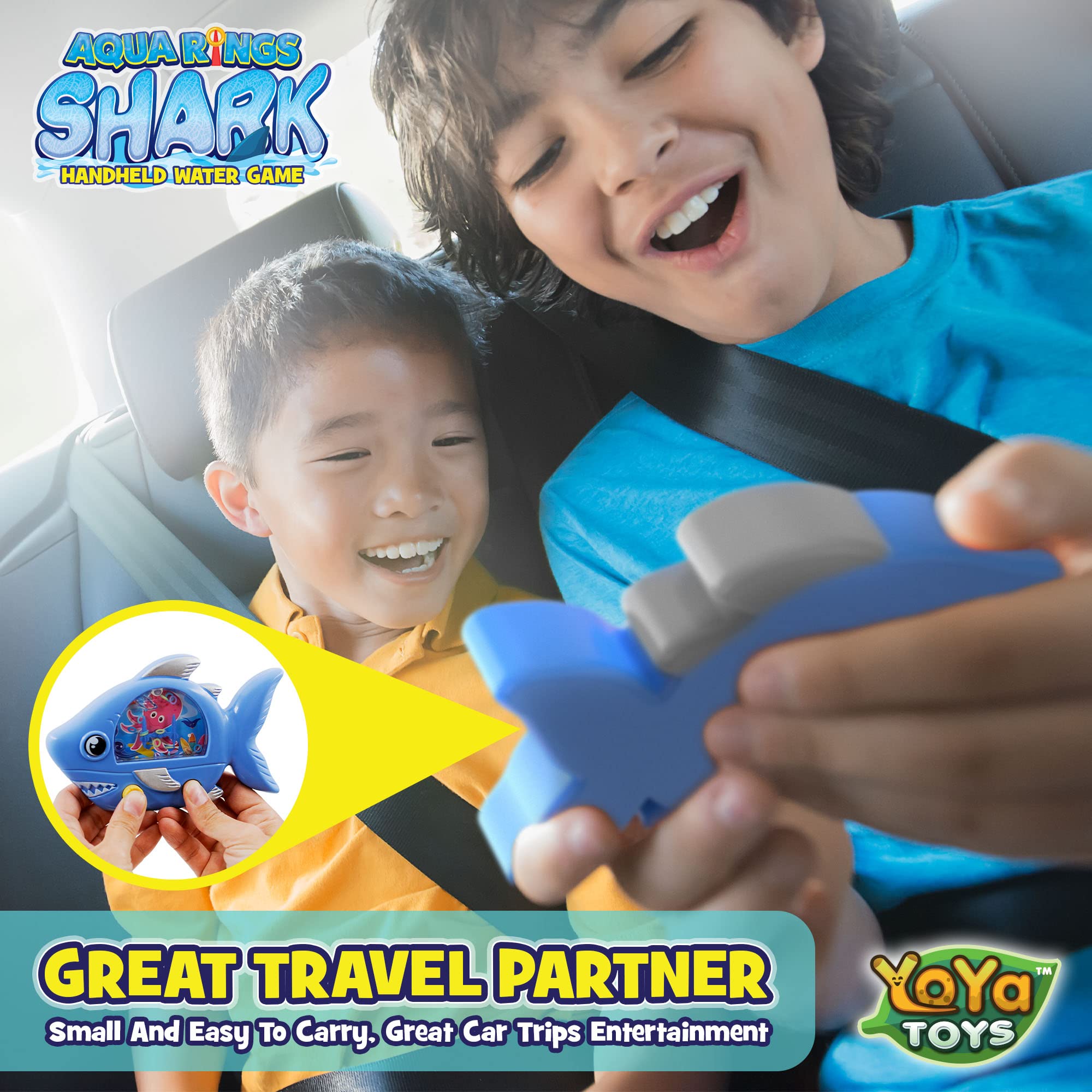 YoYa Toys Aqua Rings Shark Handheld Game for Kids - Retro Toys and Nostalgic Car Activities for Kids - Portable Road Trip Toys and Calming Travel Games - Great Shark Toys Gift and Party Favors