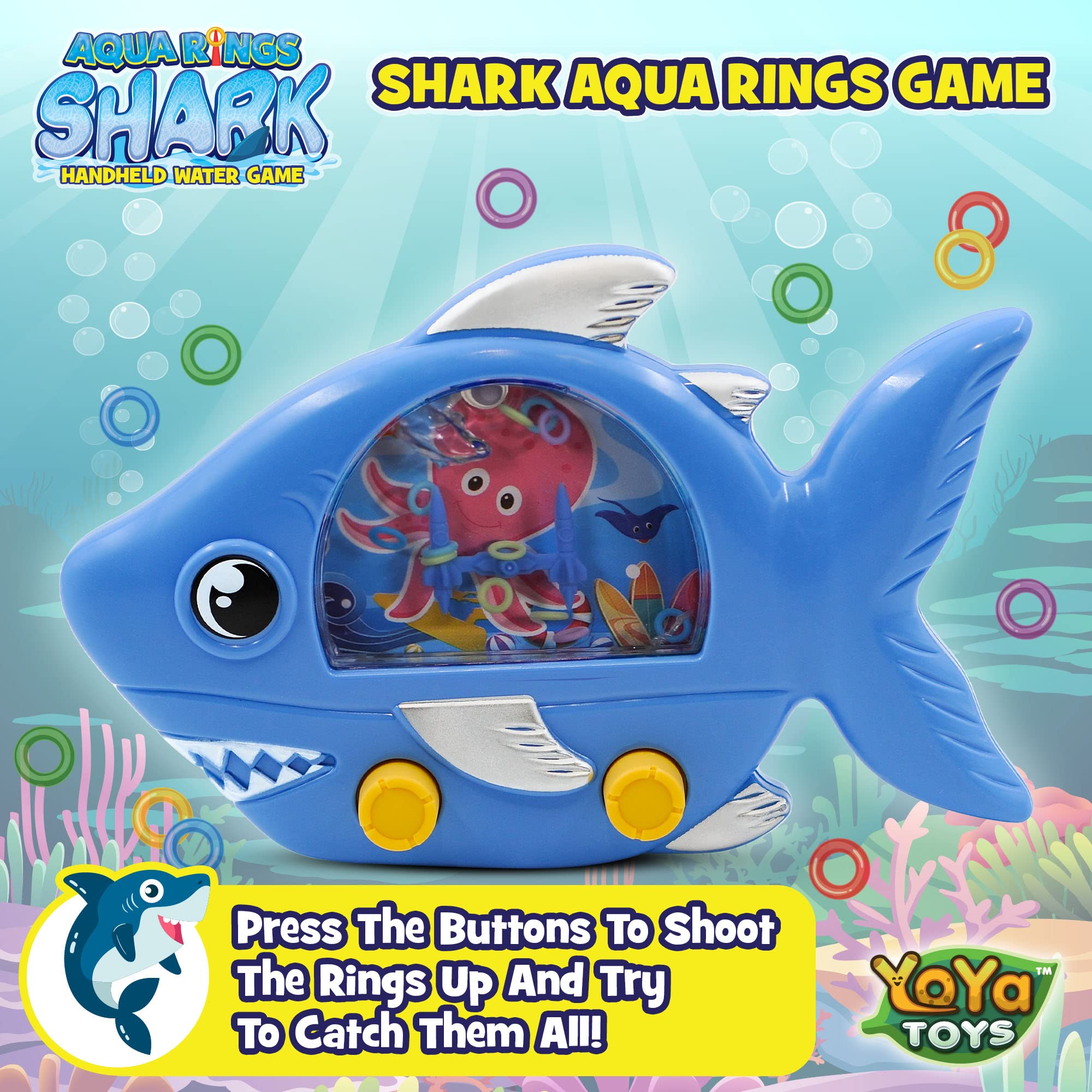 YoYa Toys Aqua Rings Shark Handheld Game for Kids - Retro Toys and Nostalgic Car Activities for Kids - Portable Road Trip Toys and Calming Travel Games - Great Shark Toys Gift and Party Favors