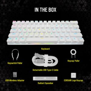 Corsair K70 PRO MINI WIRELESS RGB 60% Mechanical Gaming Keyboard - Fastest Sub-1ms Wireless, Swappable CHERRY MX Speed Keyswitches, Aluminum Frame, PBT Double-Shot Keycaps - NA Layout, QWERTY - White