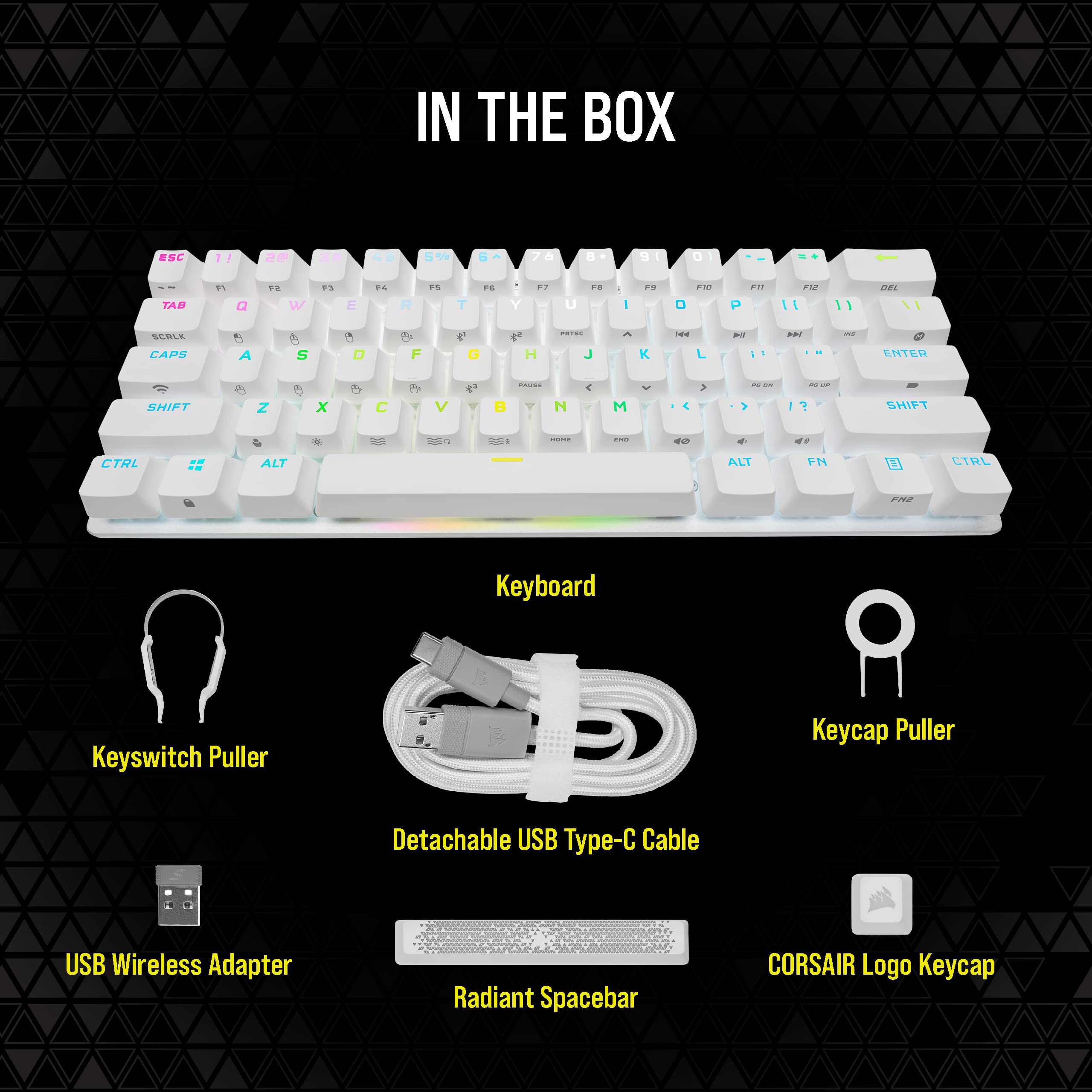 Corsair K70 PRO MINI WIRELESS RGB 60% Mechanical Gaming Keyboard - Fastest Sub-1ms Wireless, Swappable CHERRY MX Speed Keyswitches, Aluminum Frame, PBT Double-Shot Keycaps - NA Layout, QWERTY - White